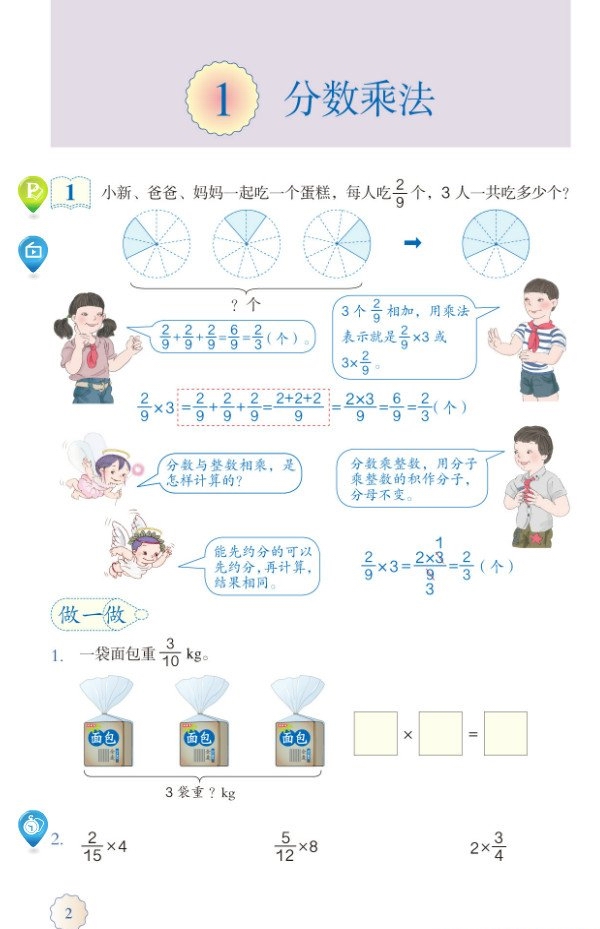 2014年新人教版小学六年级数学上册1 分数乘法 人教版小学课本