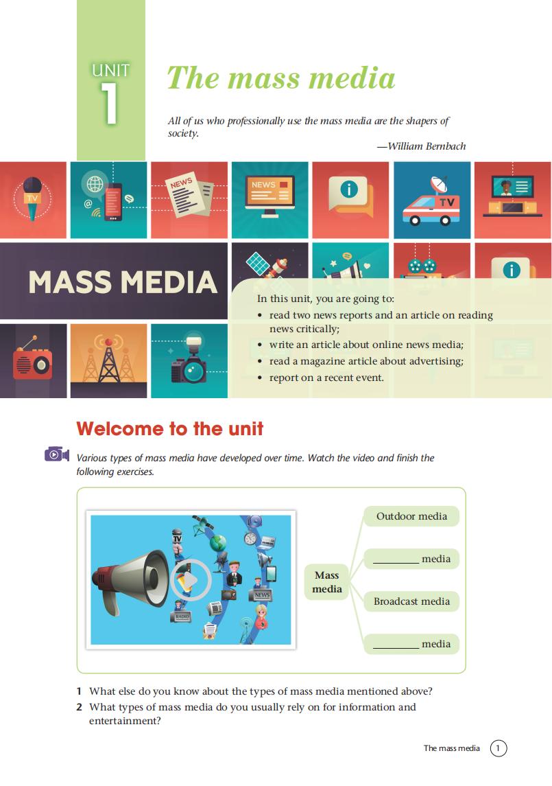 UNIT 1 The mass media|2019年审定译林版高中英语选修第二册_中学课本网